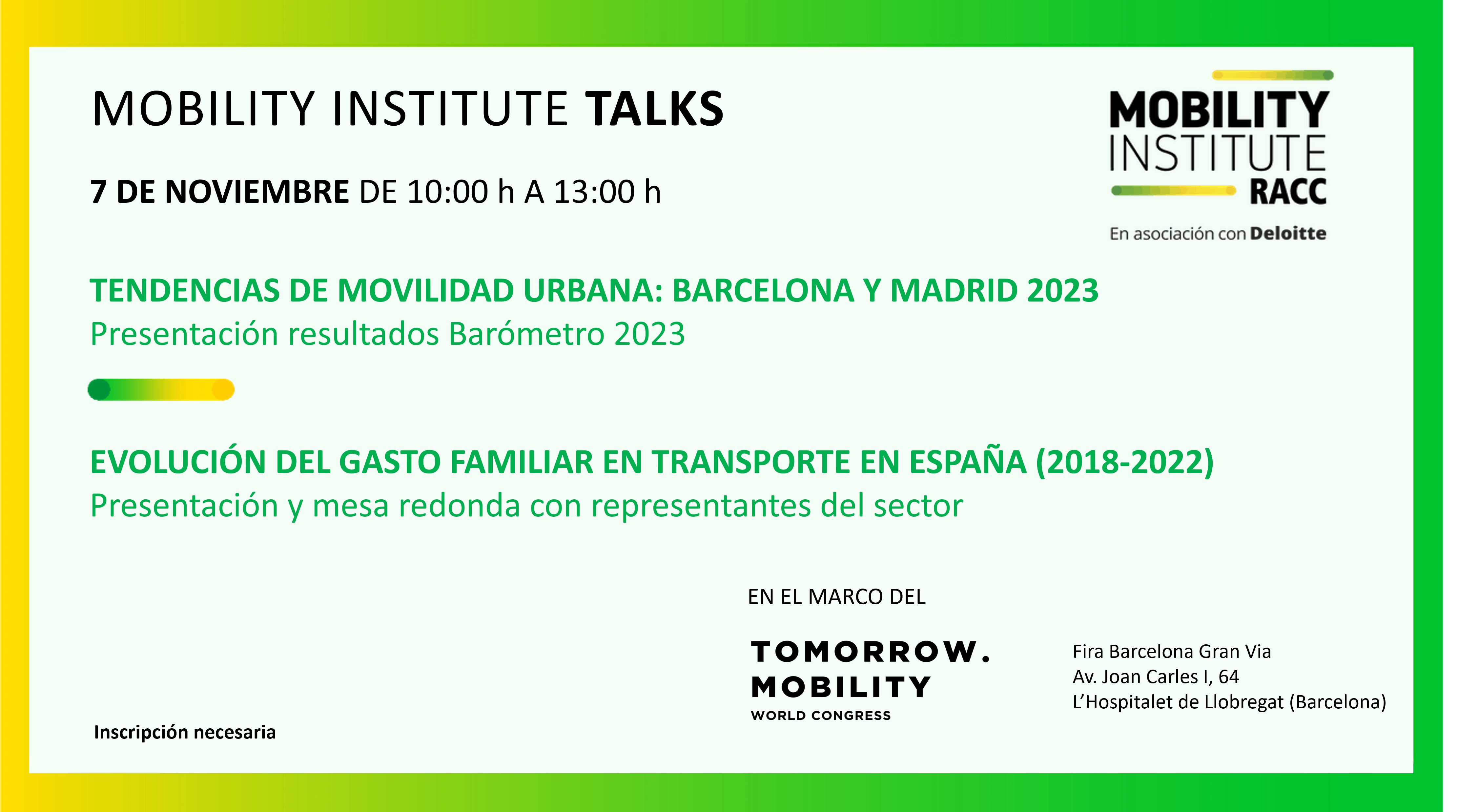 Inscripciones Mobility Institute Talks - Tomorrow Mobility - Mobility ...